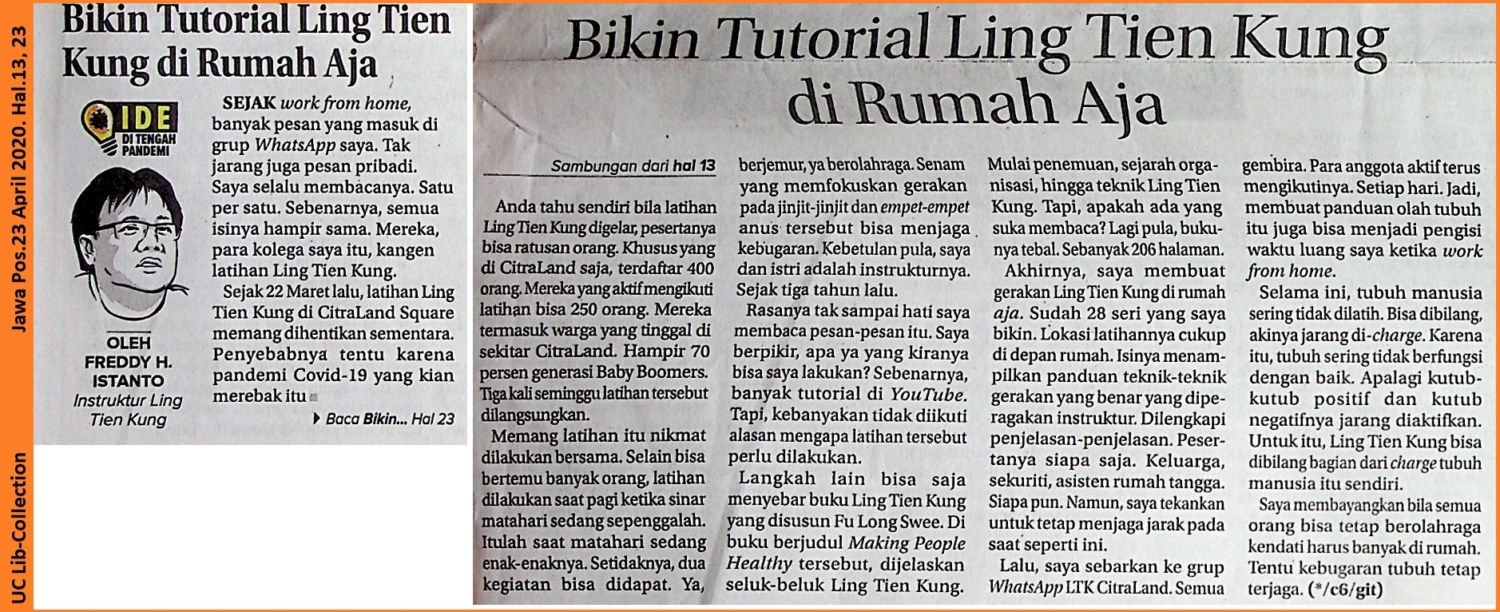 Bikin Tutorial Ling Tien Kung di Rumah Aja. Jawa Pos.23 April 2020. Hal ...