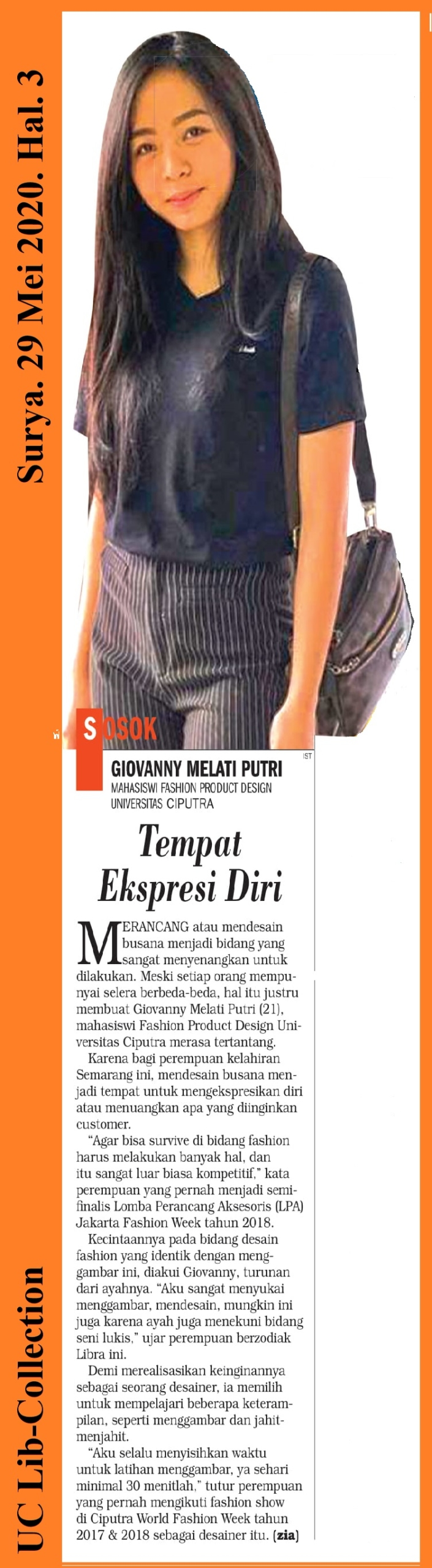 Tempat Ekspresi Diri. Surya. 29 Mei 2020. Hal.3.Giovanny Melati Putri. FDB - Library