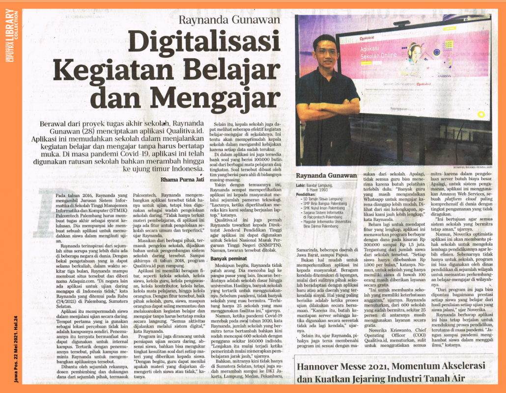 Raynanda Gunawan.Digitalisasi Kegiatan Belajar dan Mengajar.Kompas.14 ...