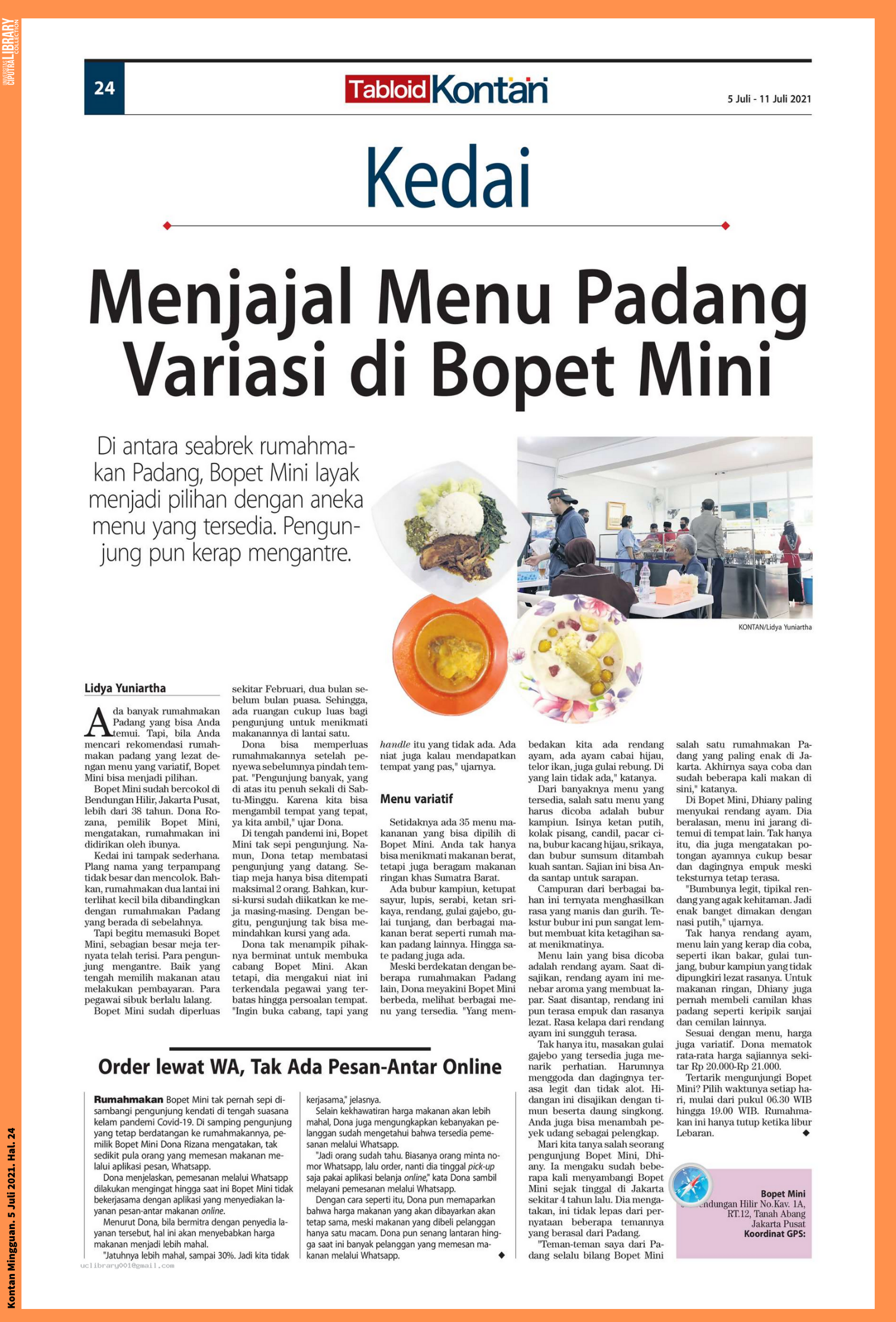 Menjajal Menu Padang Variasi di Bopet Mini. Kontan Mingguan. 5 Juli ...