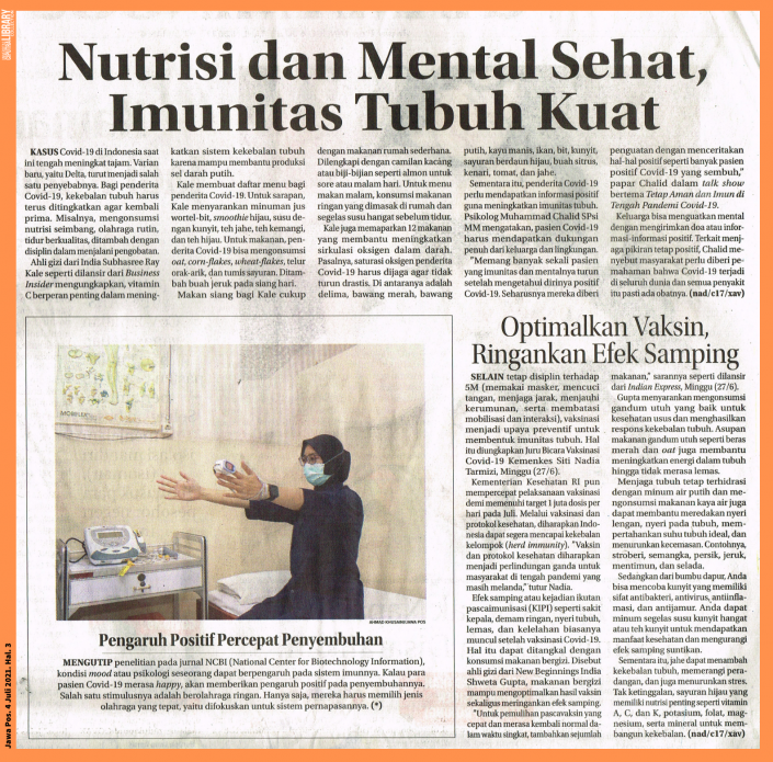 Nutrisi dan Mental Sehat, Imunitas Tubuh Kuat. Jawa Pos. 4 Juli 2021 ...