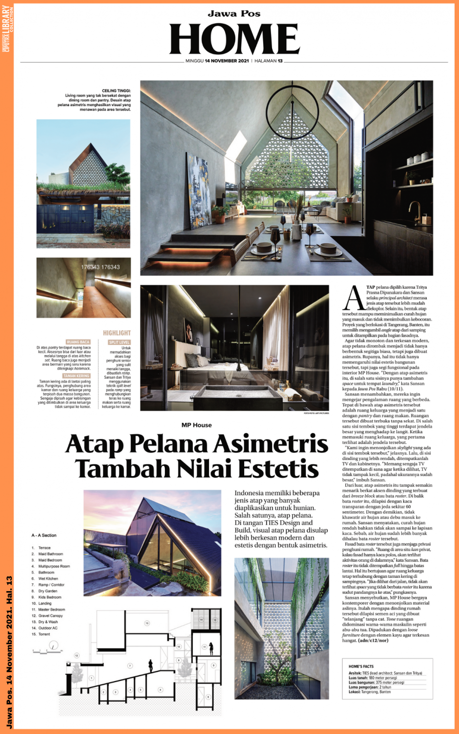 Atap Pelana Asimetris Tambah Nilai Estetis. Jawa Pos. 14 November 2021 ...