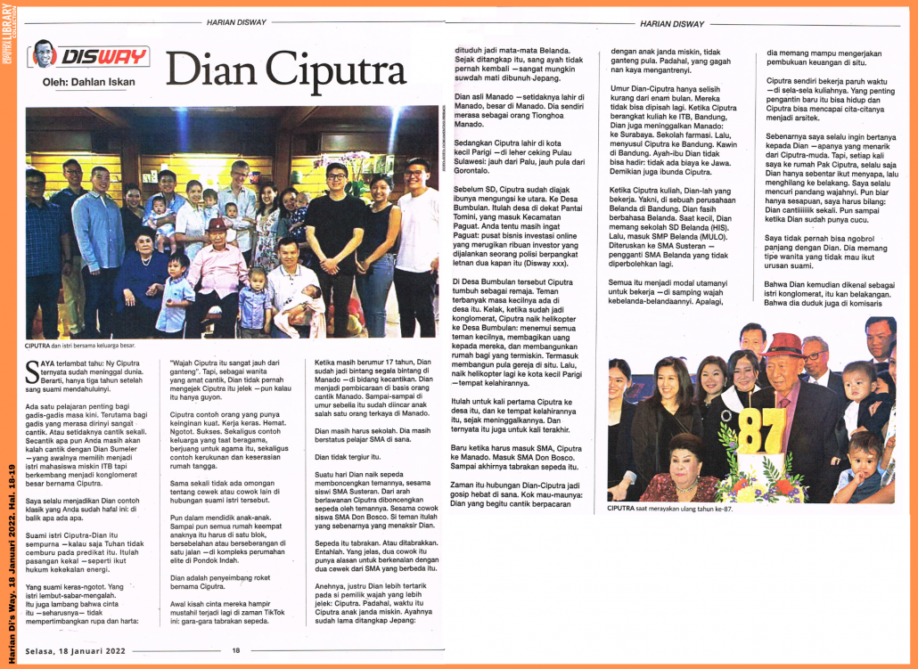 Dian Cipta. Harian Di's Way. 18 Januari 2022. Hal. 18-19 - Library