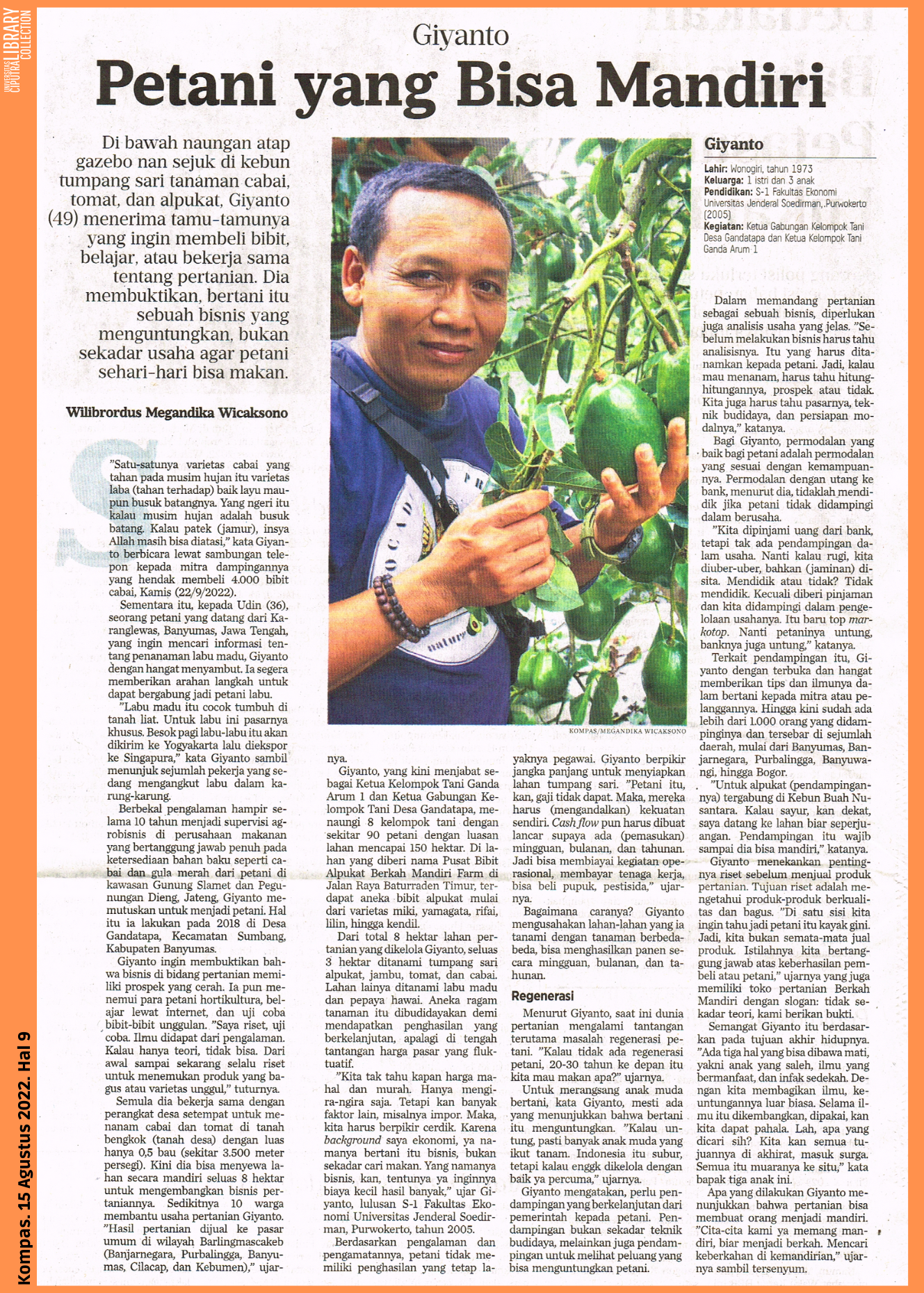 Giyanto. Petani Yang Bisa Mandiri. Kompas. 26 September 2022. Hal. 16 ...