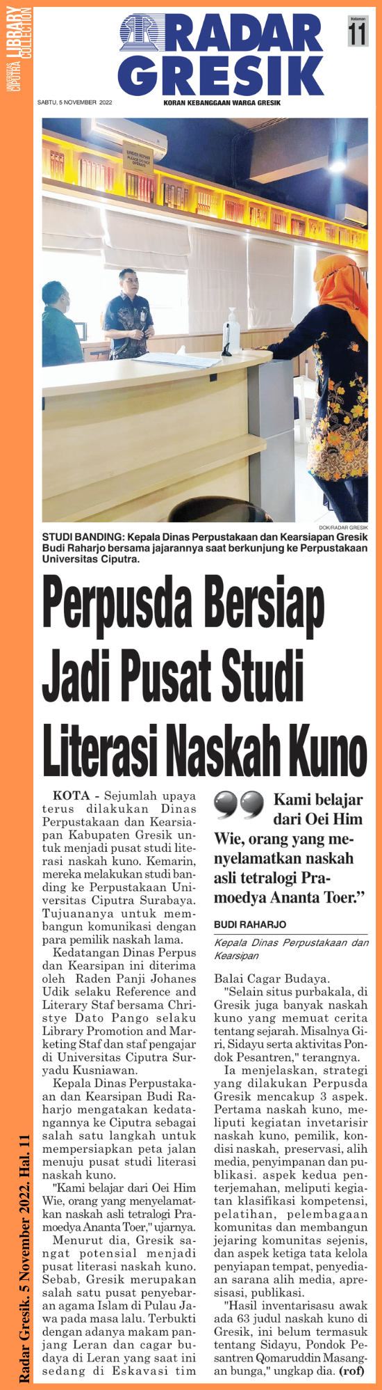 Perpusda Bersiap Jadi Pusat Studi Literasi Naskah Kuno. Radar Gresik. 5 ...
