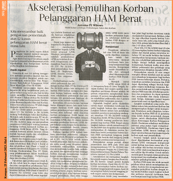 Opini : Akselerasi Pemulihan Korban Pelanggaran HAM Berat. Kompas. 25 ...