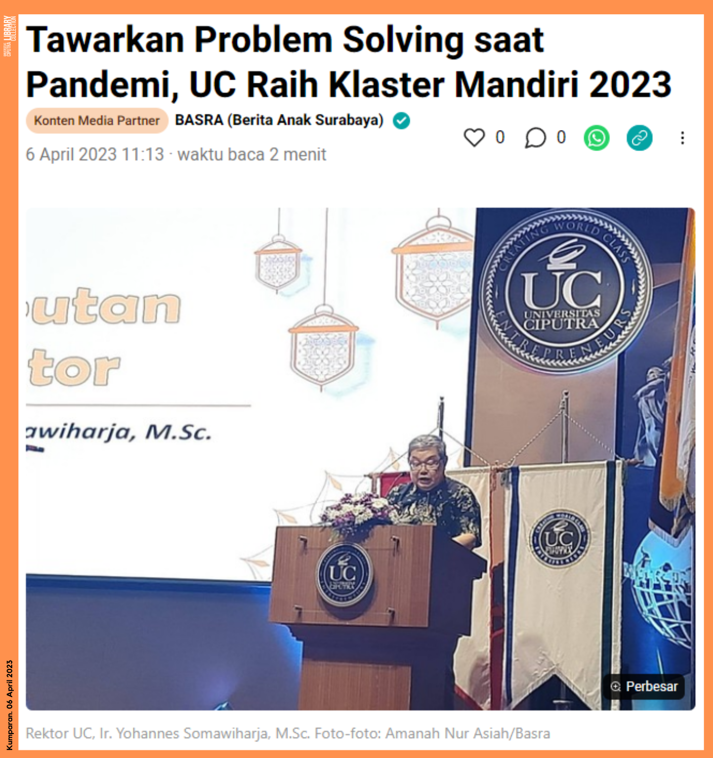 Tawarkan Problem Solving saat Pandemi, UC Raih Klaster Mandiri 2023. Kumparan.com. 06 April 2023 ...