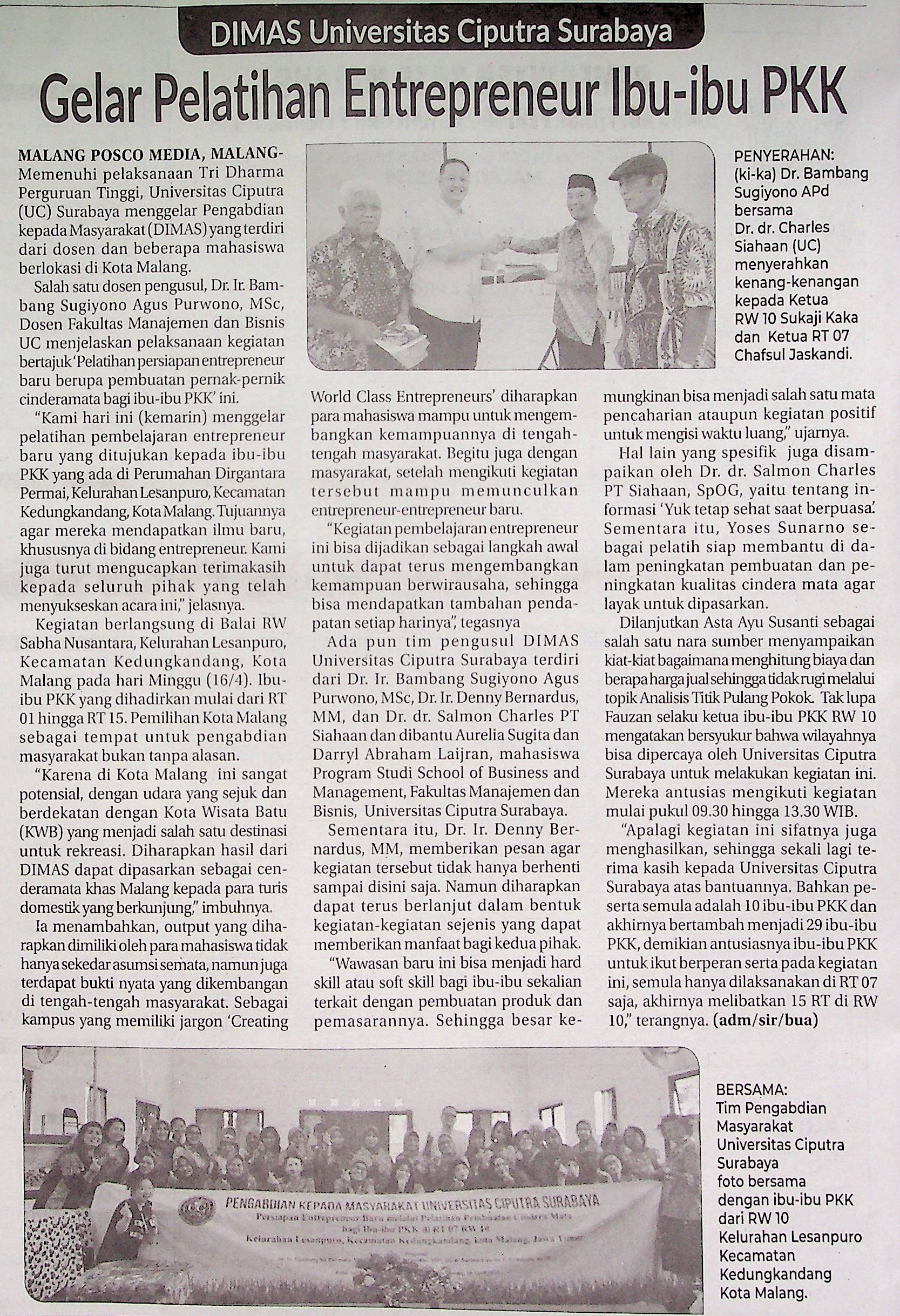 DIMAS Universitas Ciputra Surabaya Gelar Pelatihan Entrepreneur Ibu-ibu ...