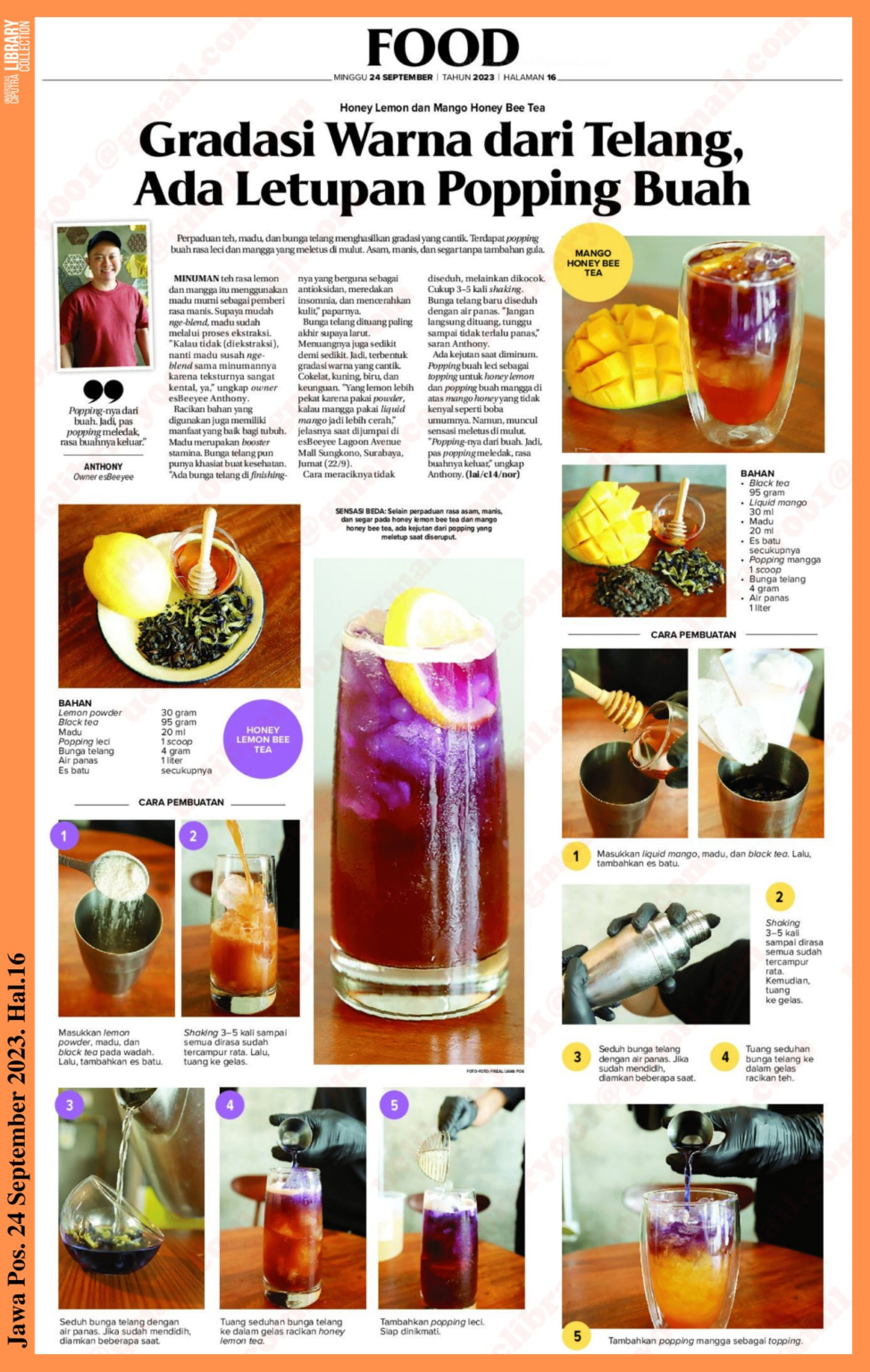 Honey Lemon dan Mango Honey Bee Tea. Gradasi Warna dari Telang, Ada ...