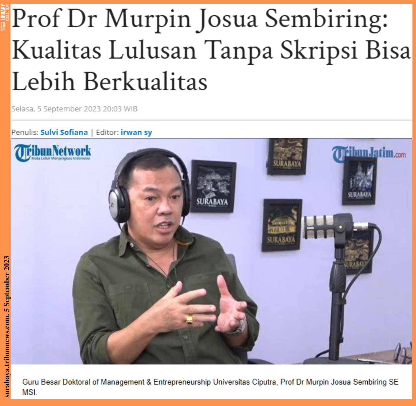 Prof Dr Murpin Josua Sembiring: Kualitas Lulusan Tanpa Skripsi Bisa ...