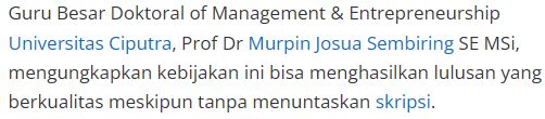 Prof Dr Murpin Josua Sembiring: Kualitas Lulusan Tanpa Skripsi Bisa ...