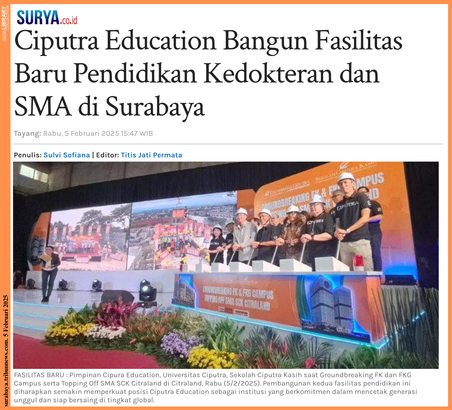 Ciputra Education Bangun Fasilitas Baru Pendidikan Kedokteran dan SMA ...