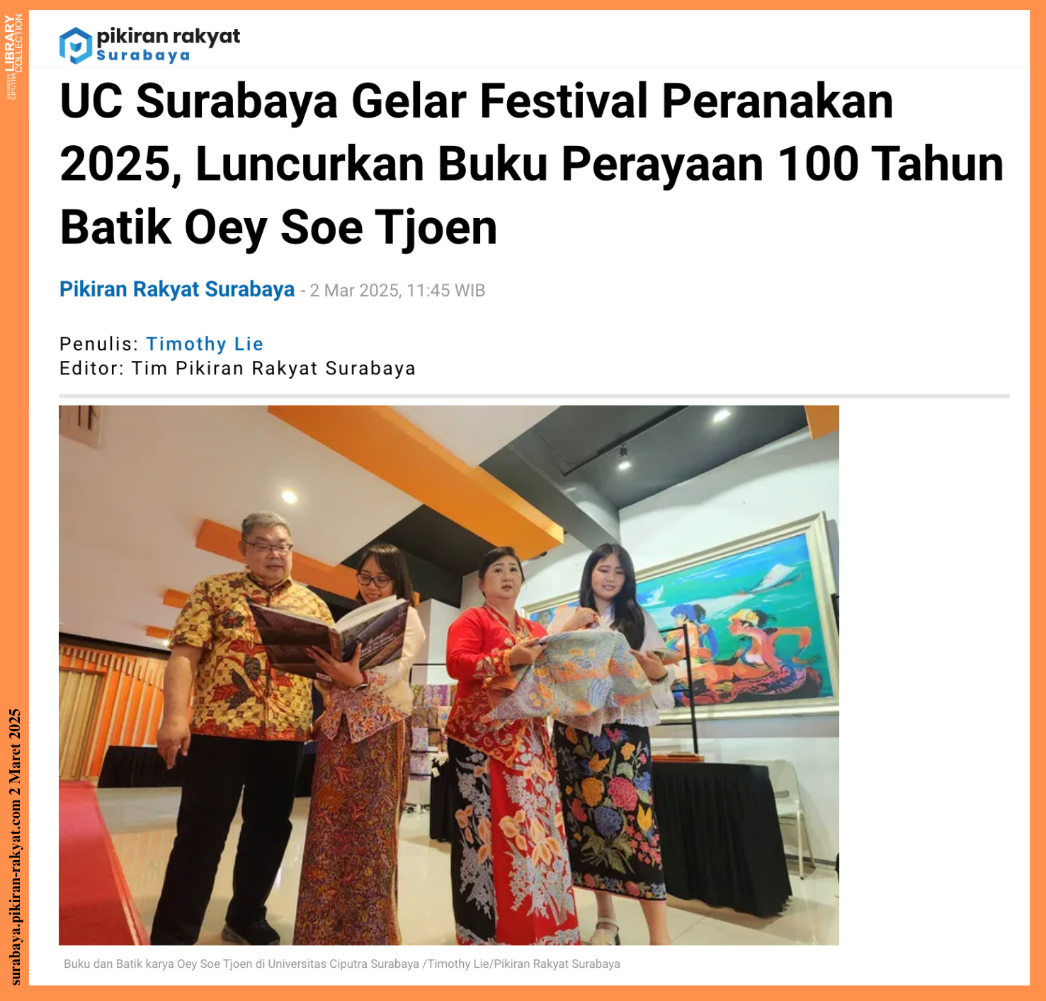 UC Surabaya Gelar Festival Peranakan 2025, Luncurkan Buku Perayaan 100 ...